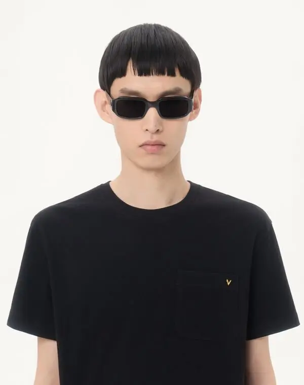 Valentino Garavani Cotton T-shirt With Vgold - Black