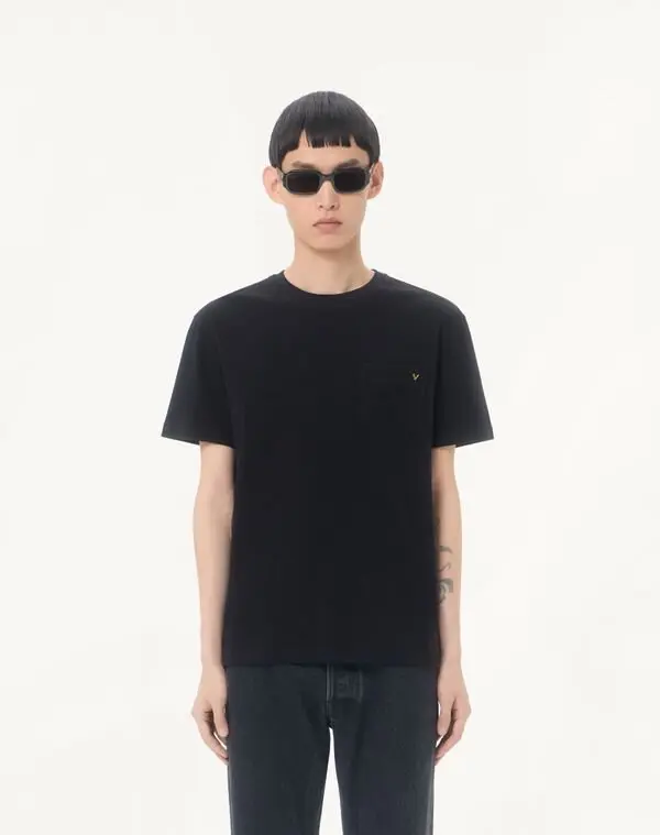 Valentino Garavani Cotton T-shirt With Vgold - Black