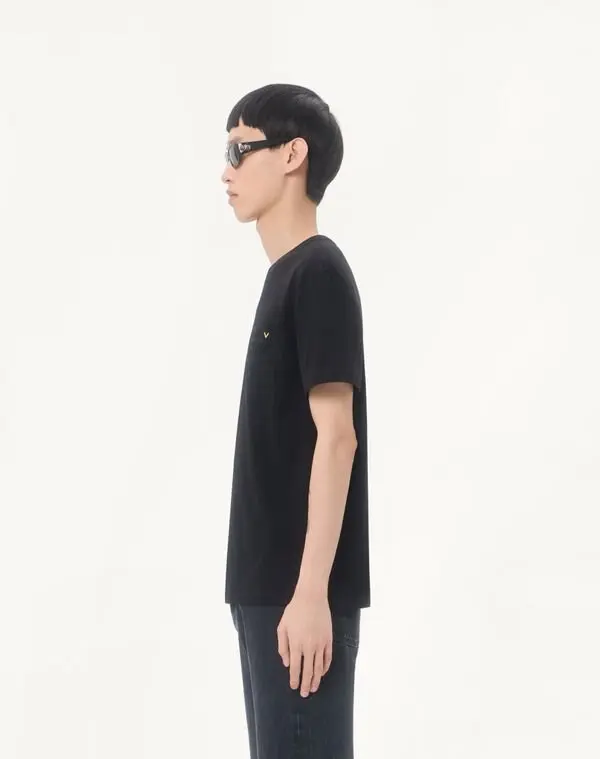 Valentino Garavani Cotton T-shirt With Vgold - Black