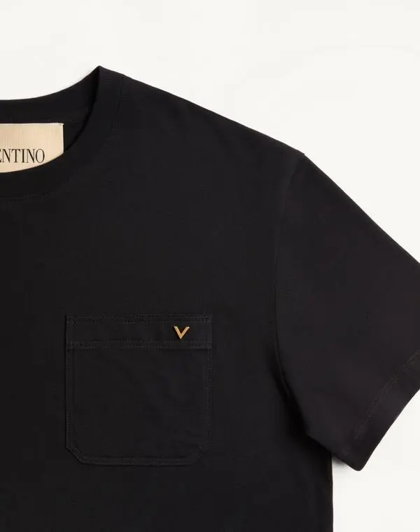 Valentino Garavani Cotton T-shirt With Vgold - Black