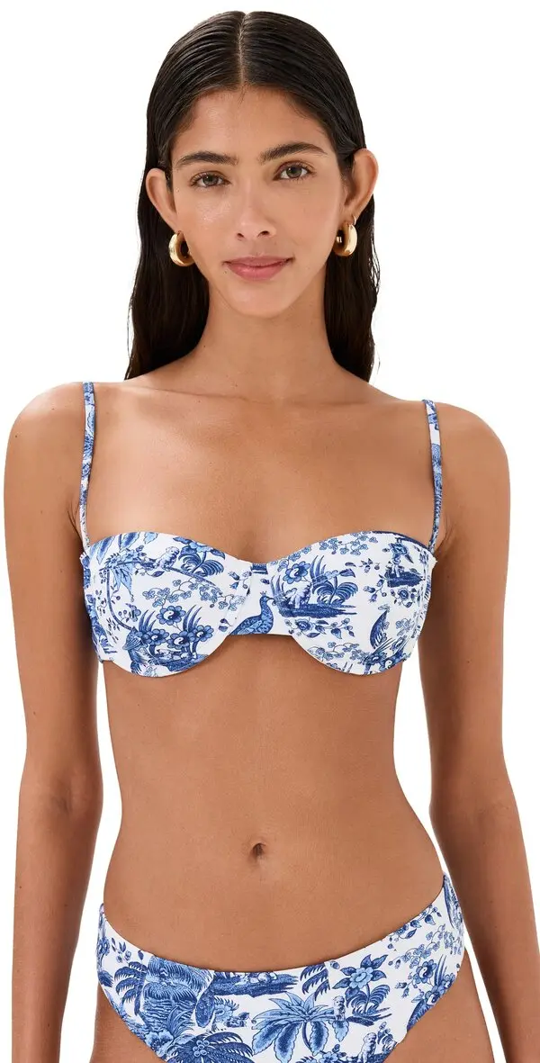 Staud Jo Balconette Bikini Top - Blue Toile