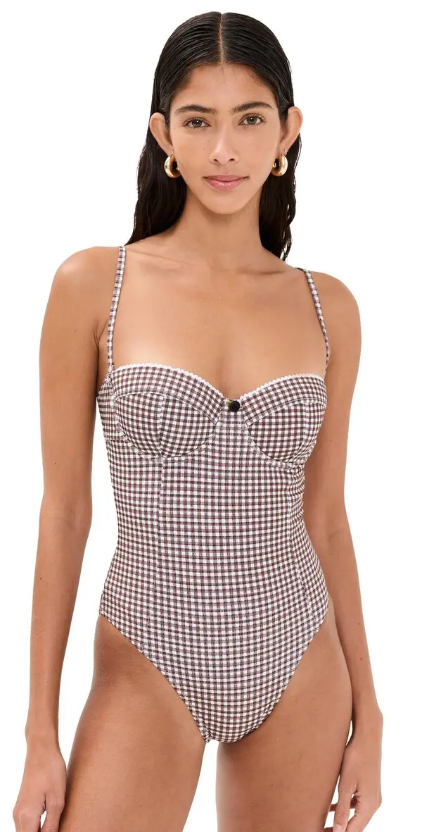 Staud Maeve One Piece - Dark Chocolate Micro Check