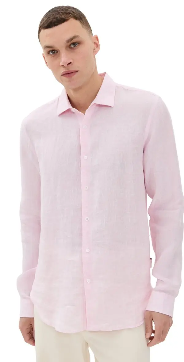 Orlebar Brown Giles Linen Button Down Shirt - Pale Pink/white