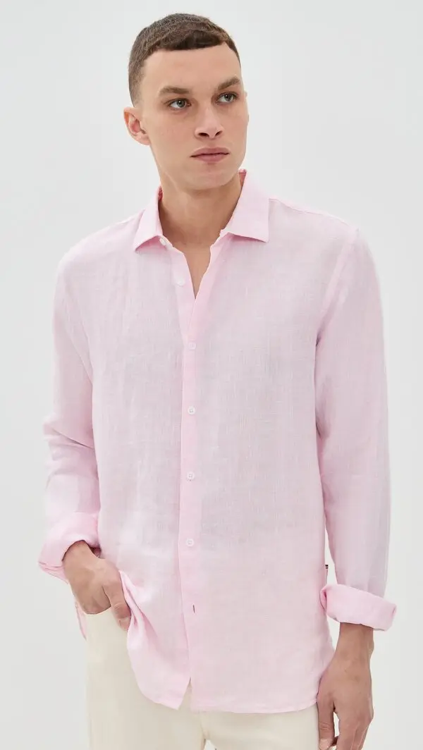 Orlebar Brown Giles Linen Button Down Shirt - Pale Pink/white