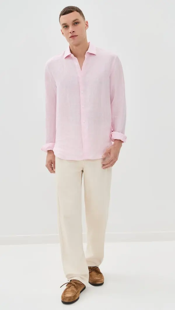 Orlebar Brown Giles Linen Button Down Shirt - Pale Pink/white