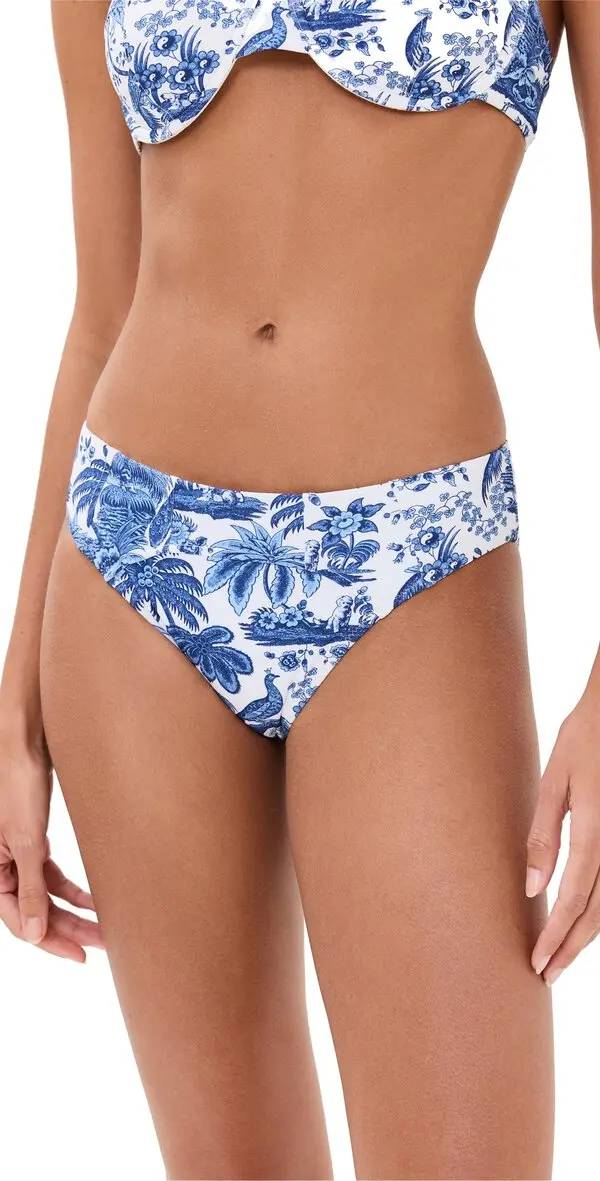 Staud Corsage Bikini Bottom - Blue Toile