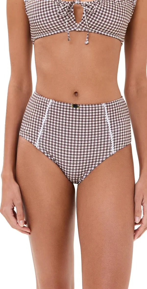 Staud Wailea Bikini Bottoms - Dark Chocolate Micro Check