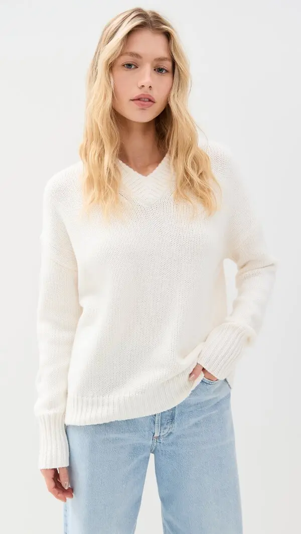 LA LIGNE Solid V Neck Sweater