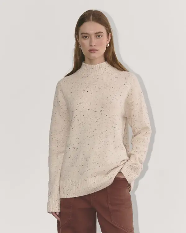 Everlane Mockneck Sweater In Plush Cotton - Cream Confetti