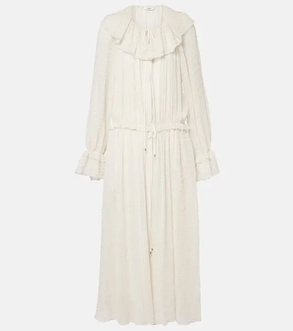 Chloé Ruffled Silk-blend Crêpe Maxi Dress - White