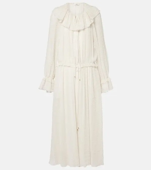 Chloé Ruffled Silk-blend Crêpe Maxi Dress - White