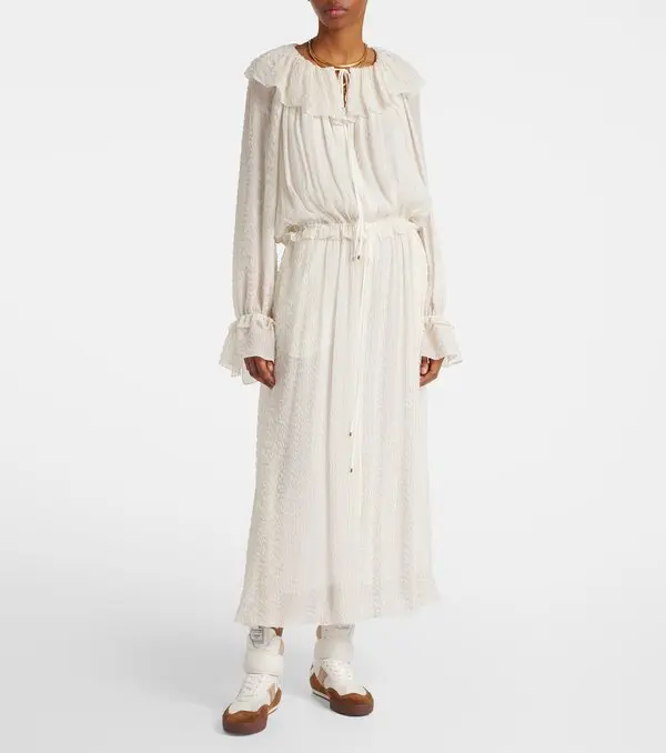 Chloé Ruffled Silk-blend Crêpe Maxi Dress