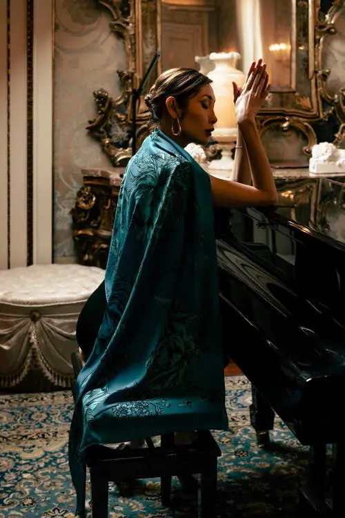 ELIZABETTA Isabellasilk Scarf/shawl For - Peacock Blue