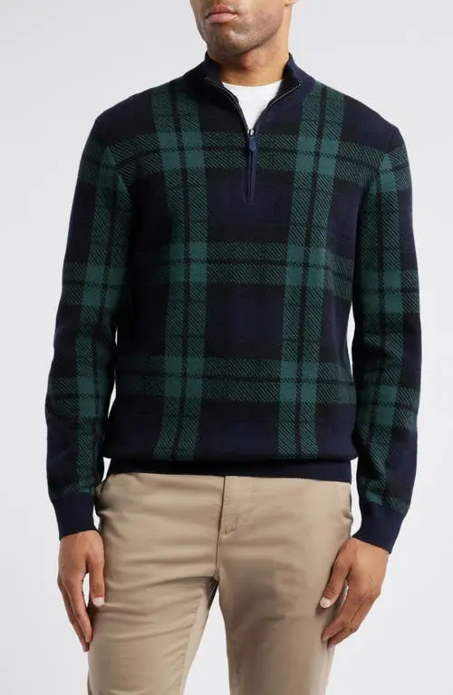 Vineyard Vines Boathouse Plaid Quarter Zip Wool & Cotton Sweater