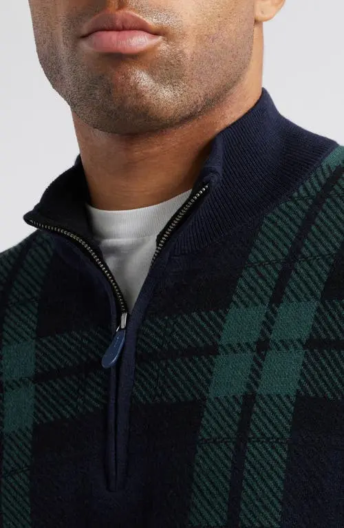 Vineyard Vines Boathouse Plaid Quarter Zip Wool & Cotton Sweater