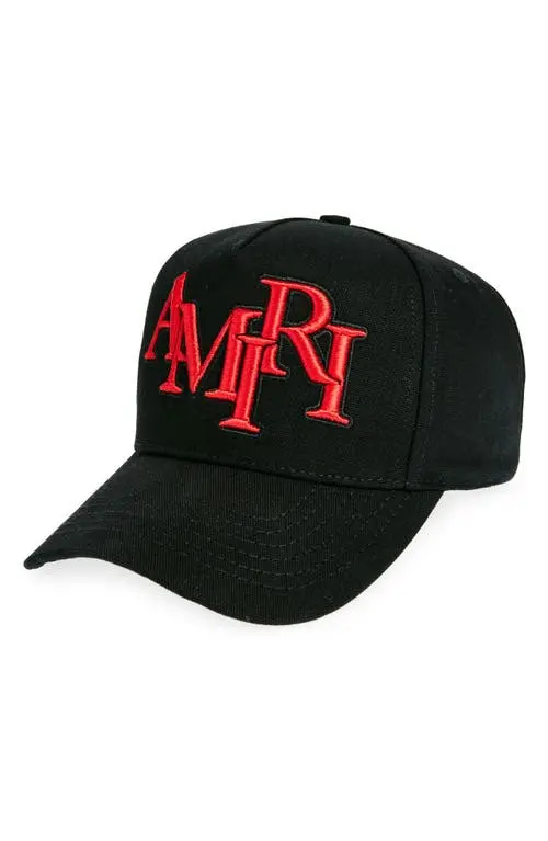 Amiri Staggered Logo Cotton Canvas Baseball Cap - Black Red
