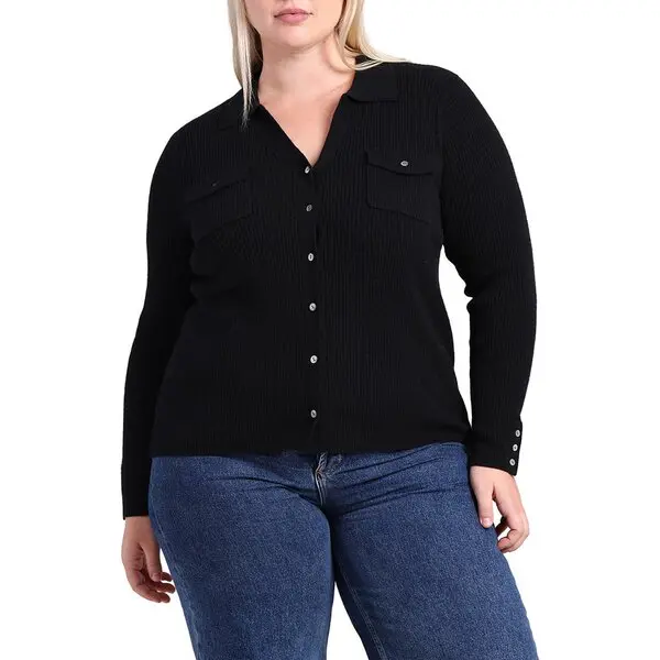 Minnie Rose Rib Cashmere Cardigan - Black