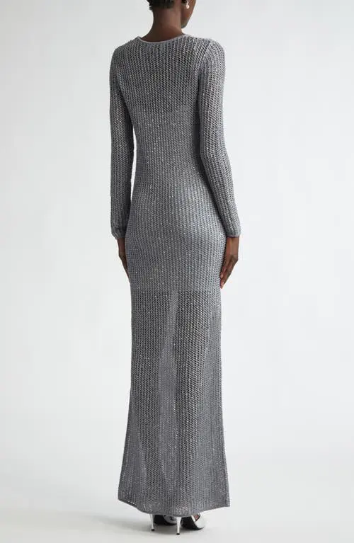St. John Sequin Mesh Knit Gown - Silver