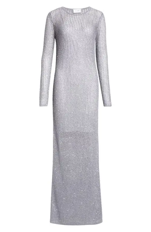 St. John Sequin Mesh Knit Gown - Silver