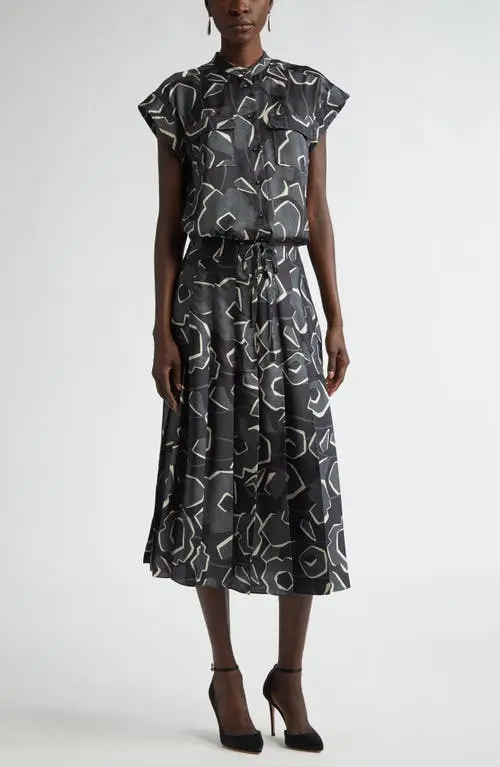 St. John Cubist Floral Cap-sleeve Top