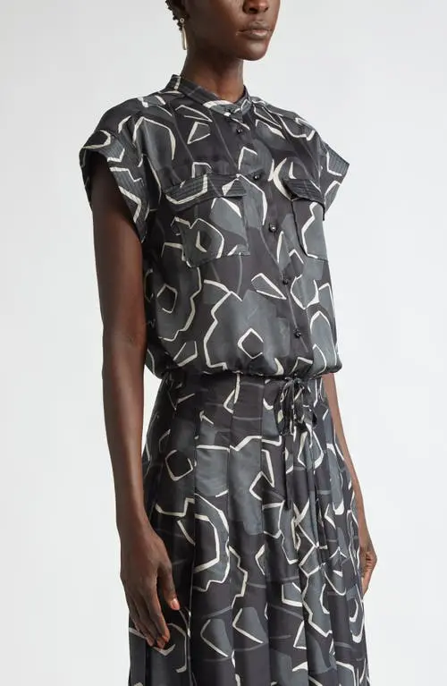 St. John Cubist Floral Cap-sleeve Top