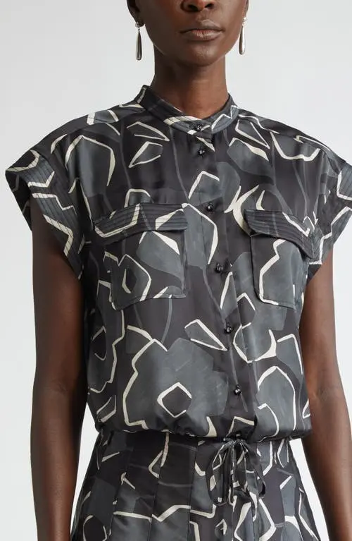 St. John Cubist Floral Cap-sleeve Top