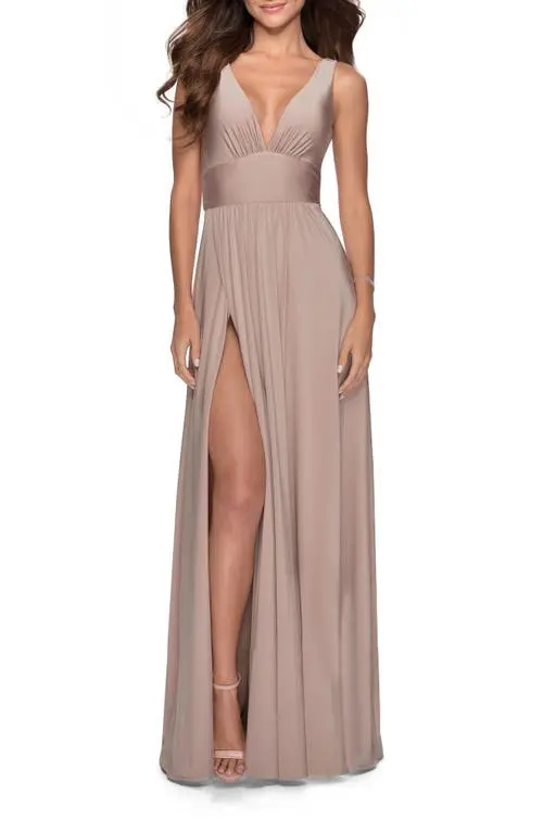 La Femme Empire Waist Gown - Nude