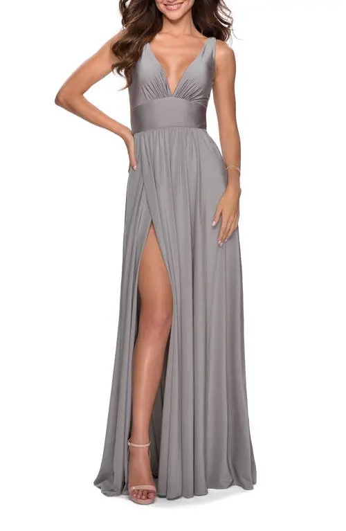 La Femme Empire Waist Gown - Silver