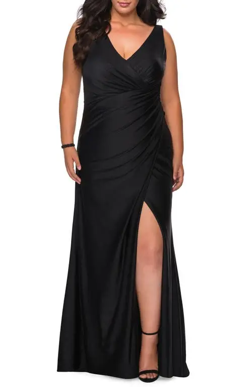 La Femme Sequin Off-the-shoulder Dress - Black