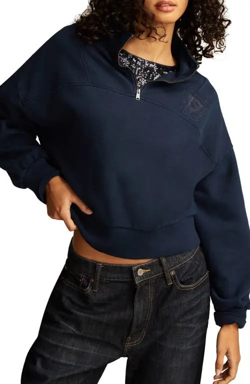 Lucky Brand Embroidered Quarter-zip Fleece