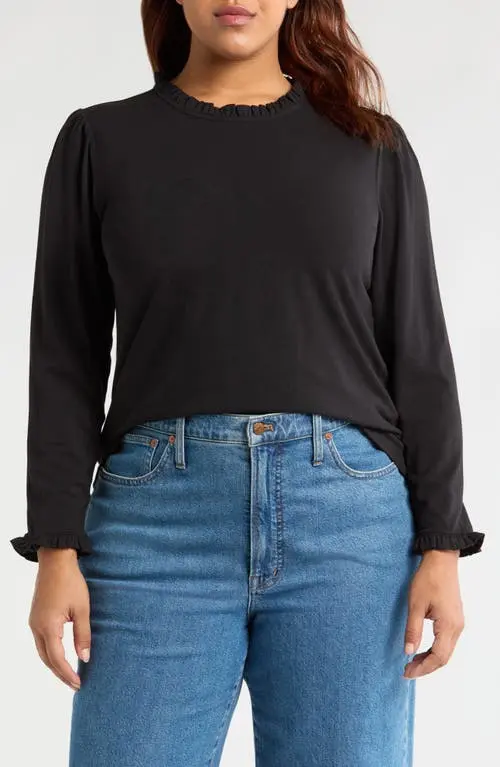 Caslon Ruffle Detail Knit Top - Black