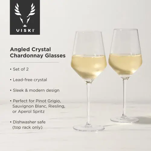 VISKI Raye Crystal Angled Chardonnay Glasses Set Of 2