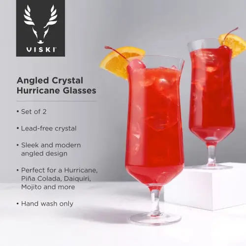 VISKI Raye Crystal Angled Hurricane Glasses Set Of 2