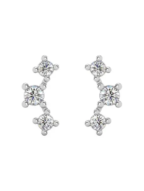 BLISS DIAMOND 1/5ct Tw 3-stone Lab Grown Diamond 14k Gold Crawler Stud Earrings - 14k White Gold