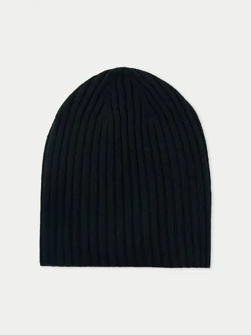 Gobi Cashmere Rib Knit Hat - Black