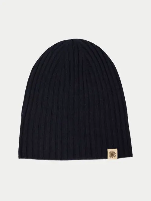 GOBI MONGOLIAN CASHMERE Rib Knit Beanie - Navy Blazer