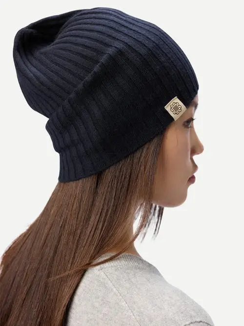 GOBI MONGOLIAN CASHMERE Rib Knit Beanie - Navy Blazer
