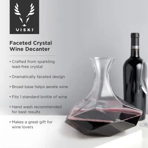 VISKI Seneca Crystal Faceted Wine Decanter