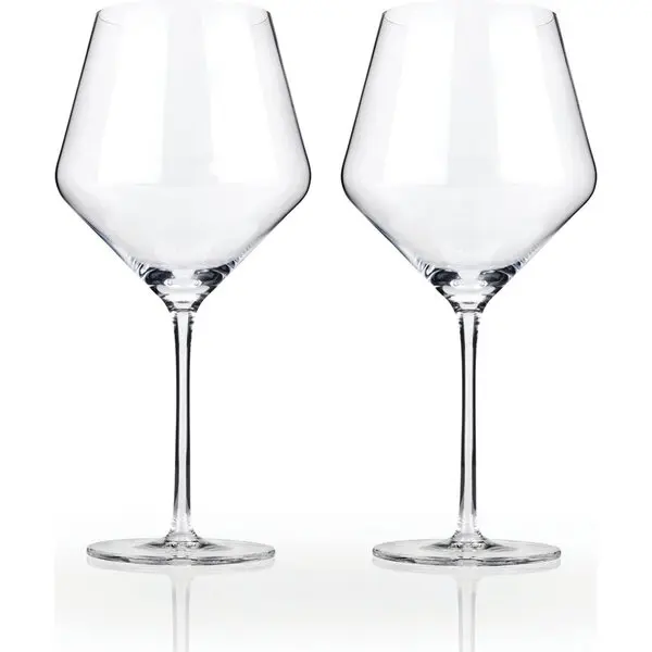 VISKI Raye Crystal Angled Burgundy Glasses Set Of 2 - Clear