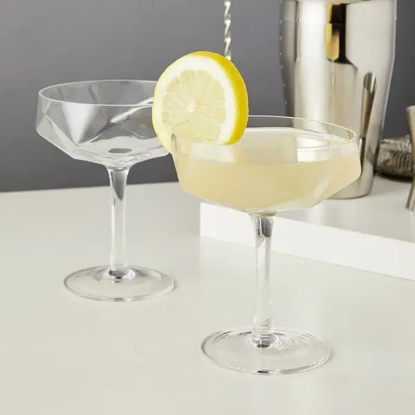 VISKI Seneca Crystal Faceted Coupes Set Of 2 - Clear