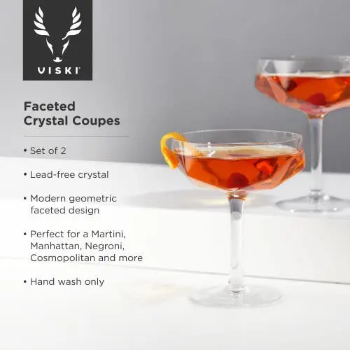 VISKI Seneca Crystal Faceted Coupes Set Of 2
