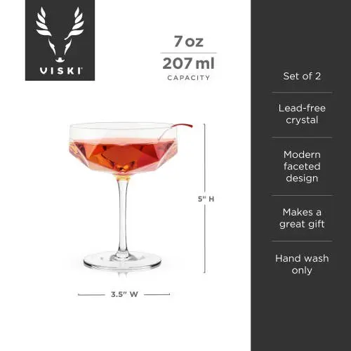 VISKI Seneca Crystal Faceted Coupes Set Of 2