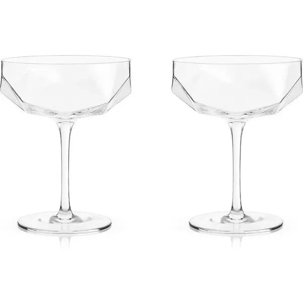 VISKI Seneca Crystal Faceted Coupes Set Of 2 - Clear