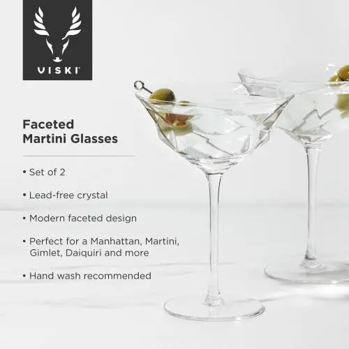 VISKI Seneca Crystal Faceted Martini Glasses Set Of 2