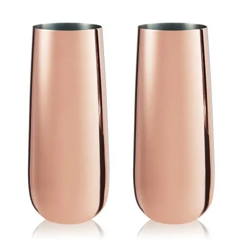 VISKI Summit Stemless Champagne Flutes Set Of 2 - Copper