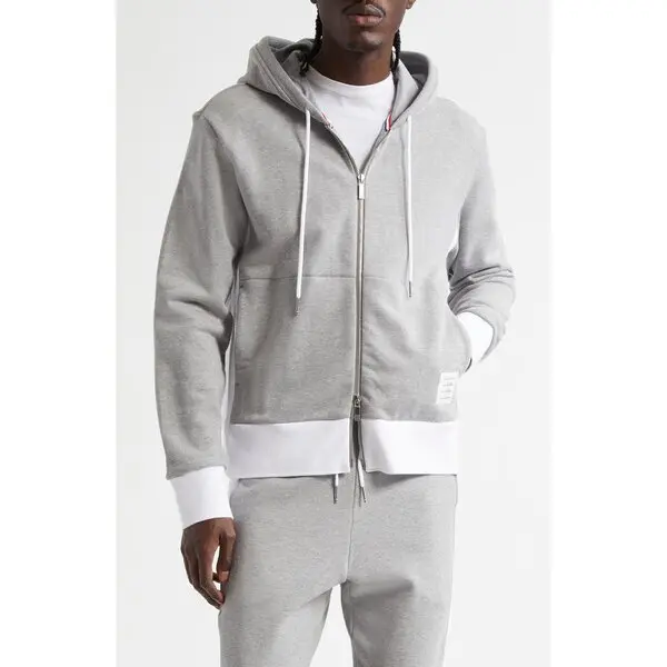 Thom Browne Engineered 4-bar Zip-up Hoodie - Light Grey