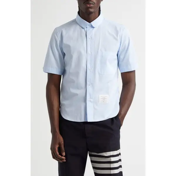 Thom Browne Straight Fit Cotton Poplin Button-up Shirt - Light Blue