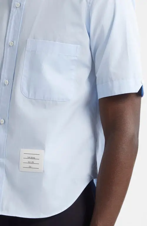 Thom Browne Straight Fit Cotton Poplin Button-up Shirt - Light Blue