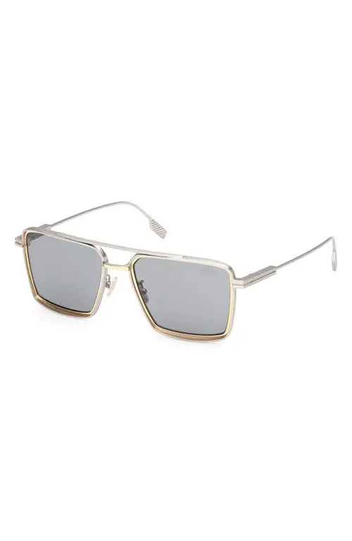 Zegna 56mm Navigator Sunglasses - Palladium/ Deep Gold / Smoke