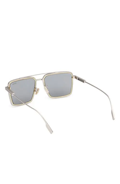 Zegna 56mm Navigator Sunglasses - Palladium/ Deep Gold / Smoke